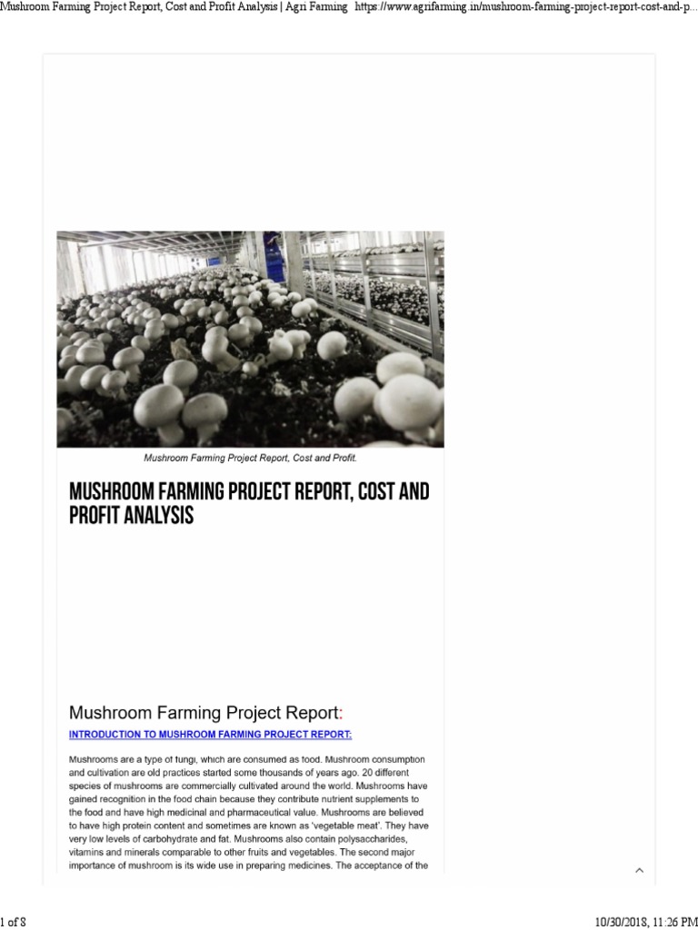 Mushroom Farming Project Report, Cost and Profit Analysis - Agri ...