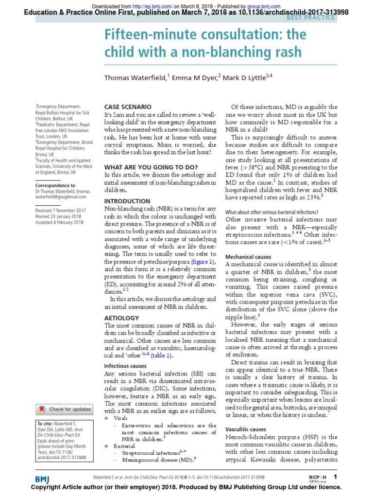 Child With Non Blanching Rash | PDF | Sepsis | Meningitis