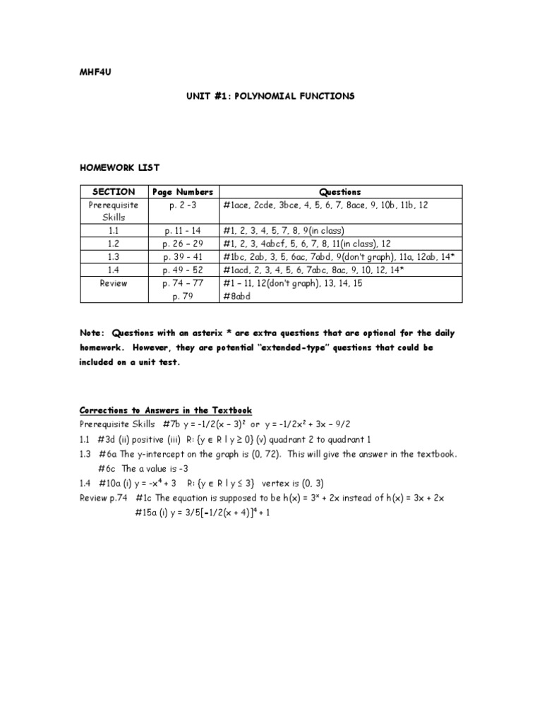 MHF4U Unit 1 Notes With Solutions | PDF | Polynomial | Maxima And Minima