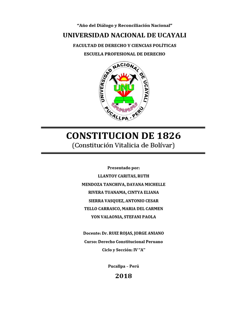 Constitución Vitalicia de 1826 | Bolivia | Perú