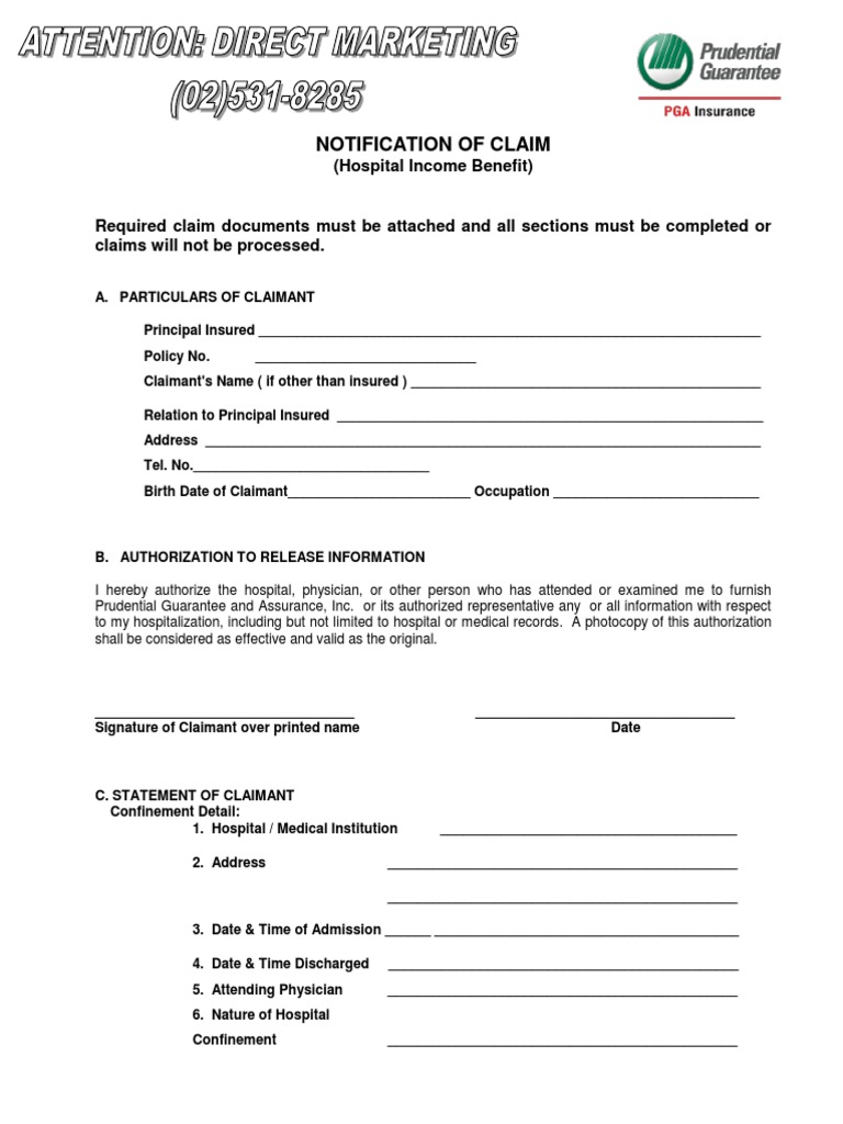 Notification of Claim - Prudential Guarantee | PDF | Hospital | Physician