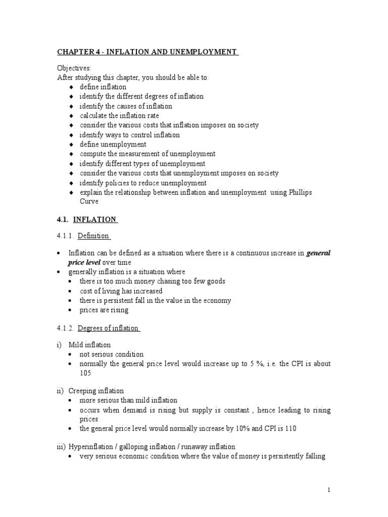 Infaltion & Unemployment Notes | PDF | Macroeconomics | Inflation