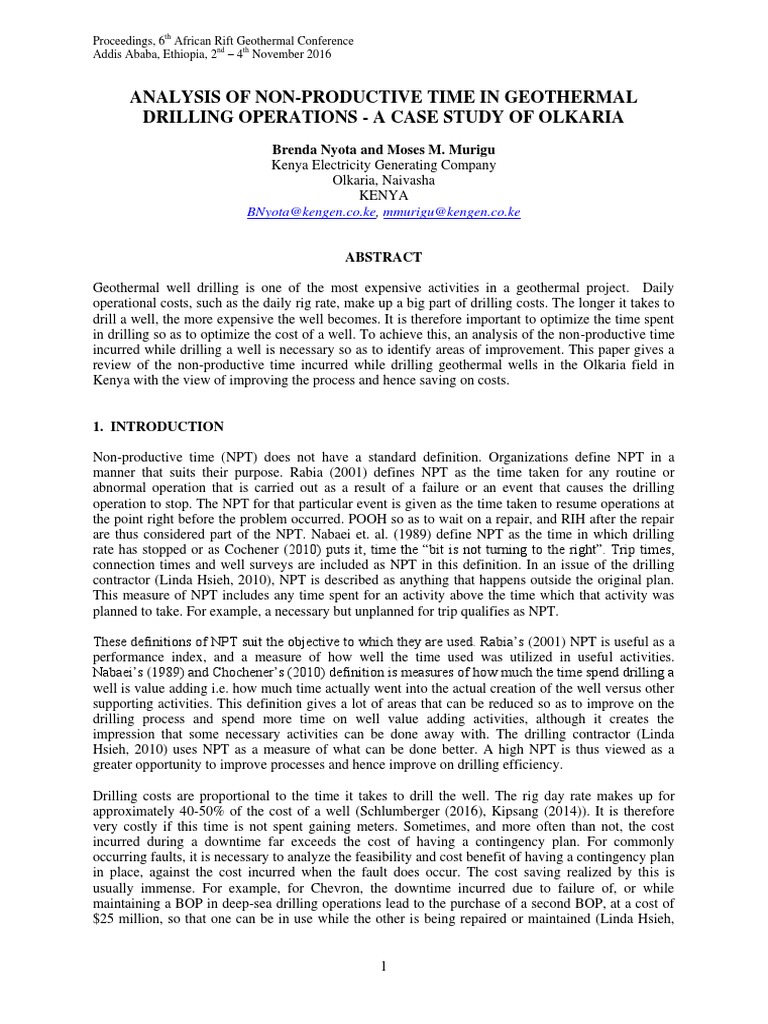 Analysis of Non-Productive Time in Geothermal Drilling Operations - A ...