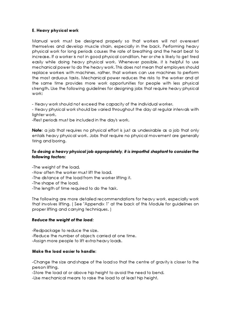 E. Heavy Physical Work | PDF | Labour | Nature