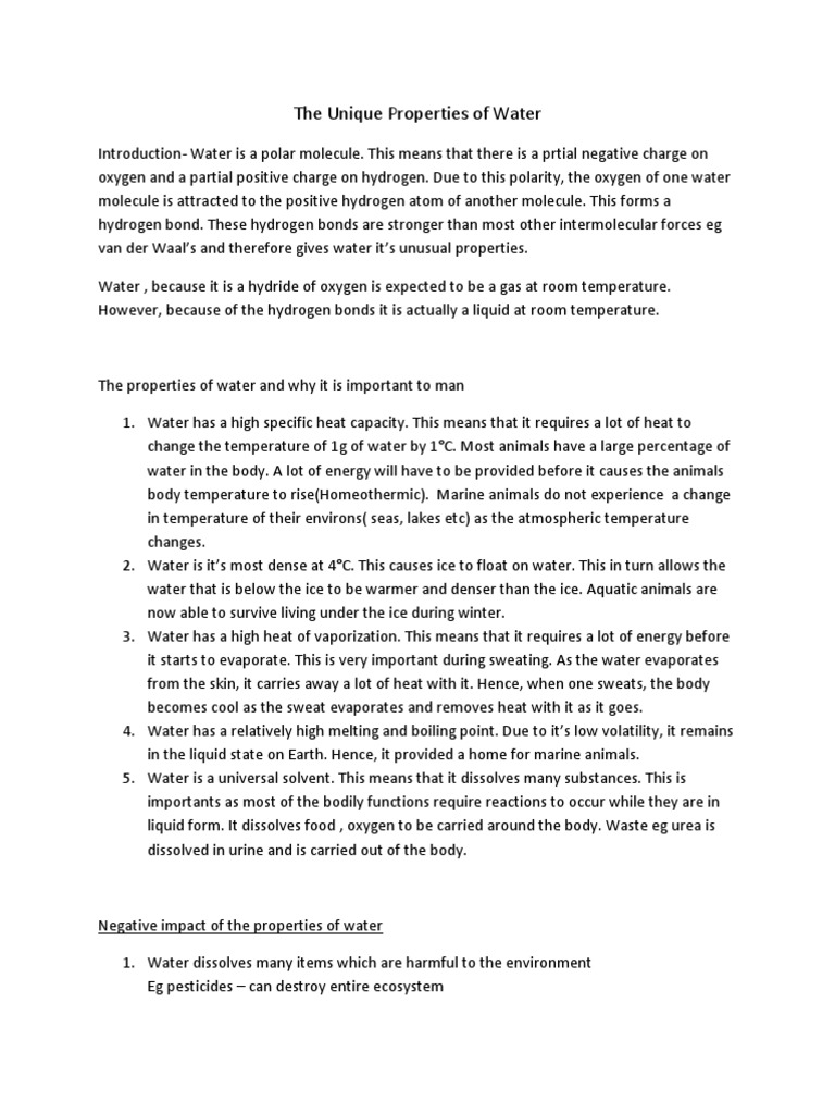 The Unique Properties of Water | PDF | Properties Of Water | Ice