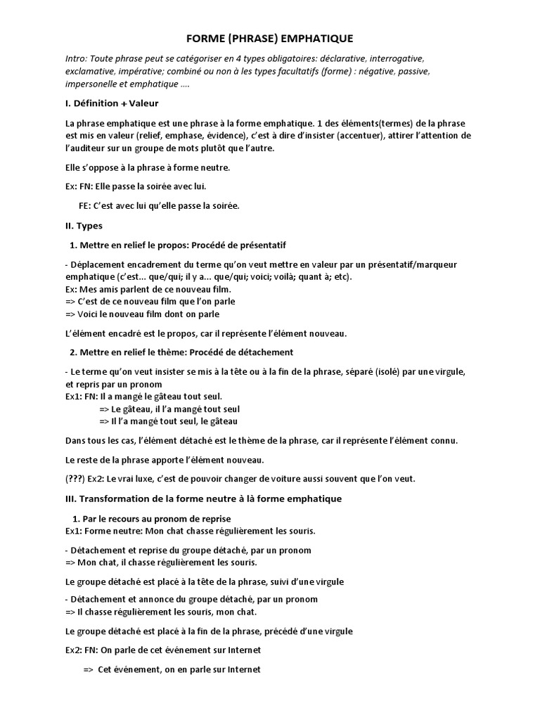 La forme emphatique en français | PDF | Phrase | Sujet (Grammaire)