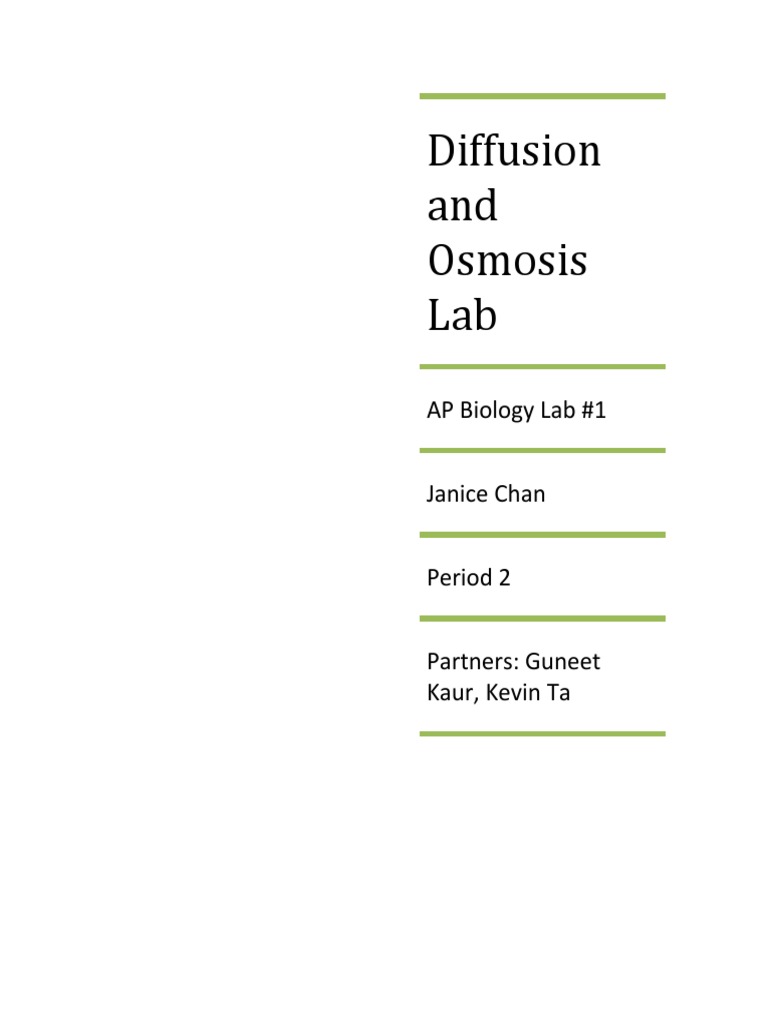 AP Biology Lab #4 - Diffusion and Osmosis | PDF | Osmosis | Applied And ...