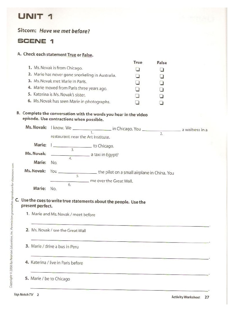 Top Notch 2 Worksheet 01 05unit 1 12 | PDF