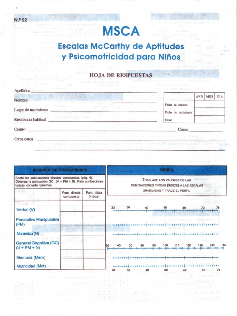 Msca - Escala MCcarthy de Aptitudes y Psicomotricidad Para Niños