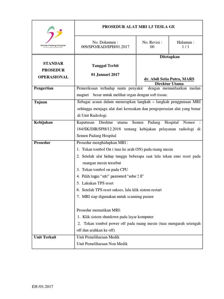 Prosedur Operasional MRI 1.5 Tesla GE | PDF