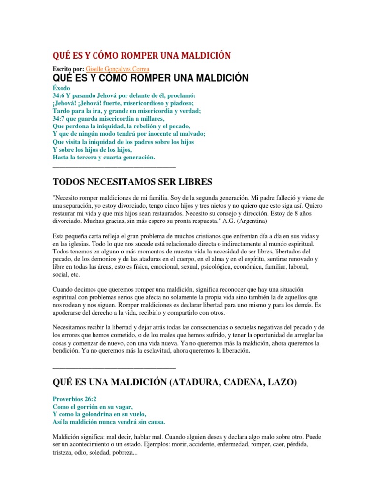 Qué Es y Cómo Romper Una Maldición | PDF | Demonios | espíritu Santo