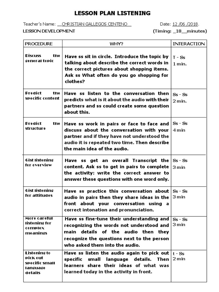 Lesson Plan Listening | PDF | Language Arts & Discipline