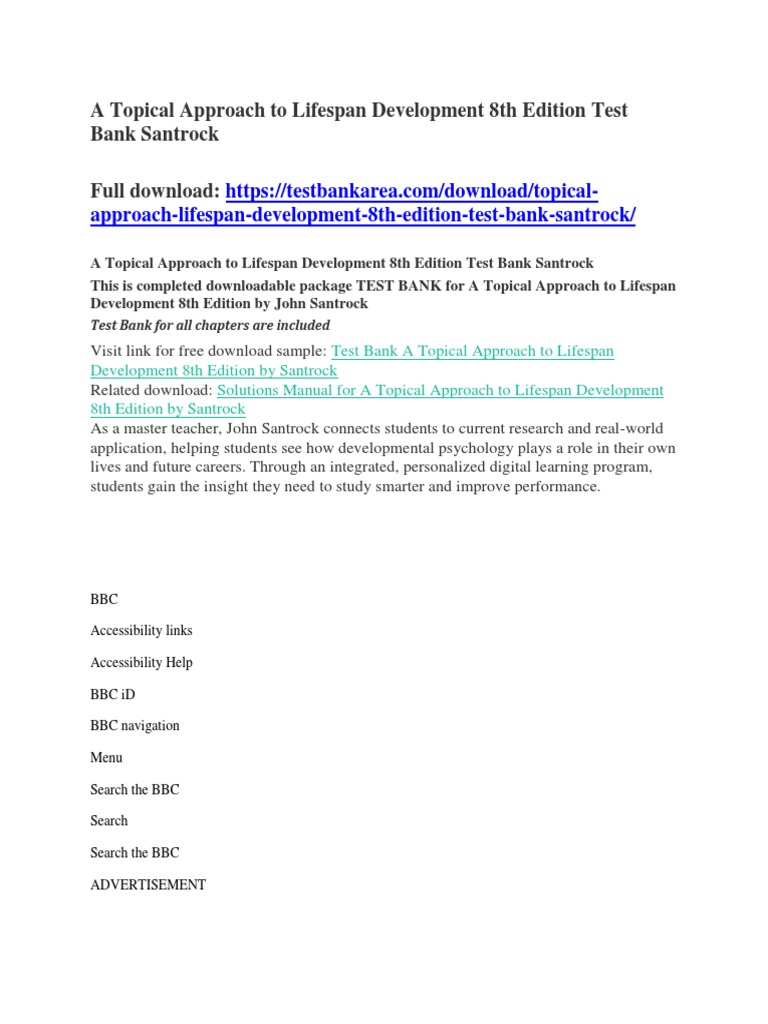 A Topical Approach To Lifespan Development 8th Edition Test Bank ...
