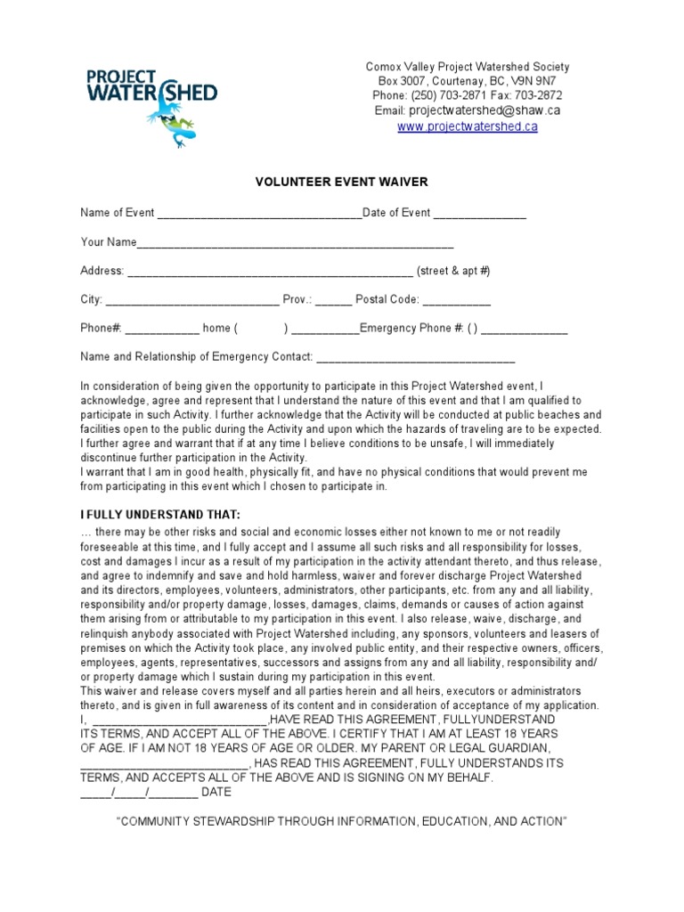 Volunteer Event Waiver Form | PDF