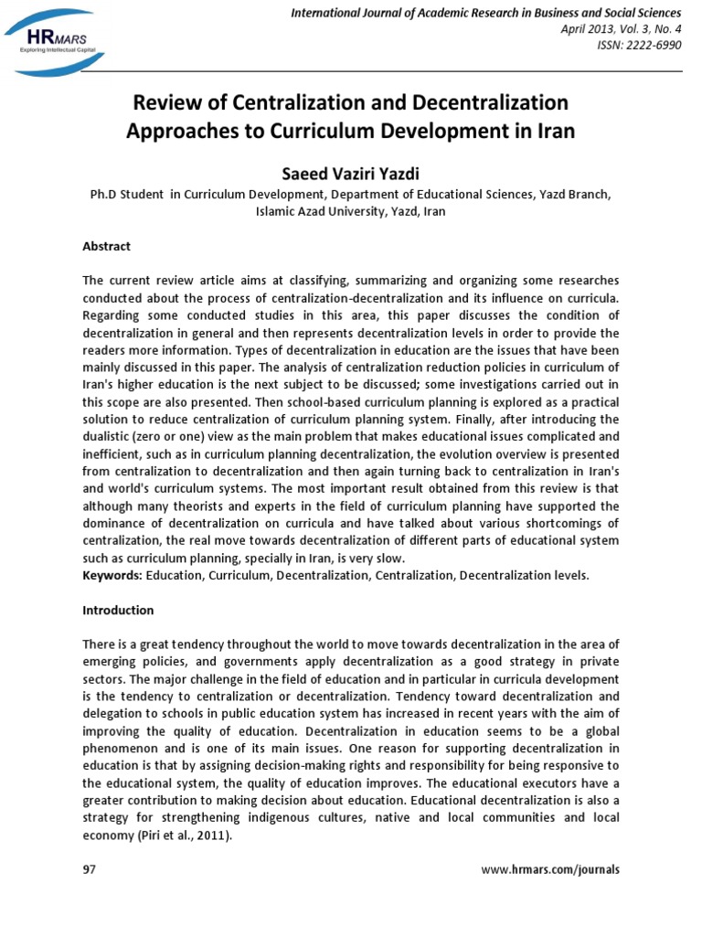 Review of Decentralization and Centralzation and Approaches To ...