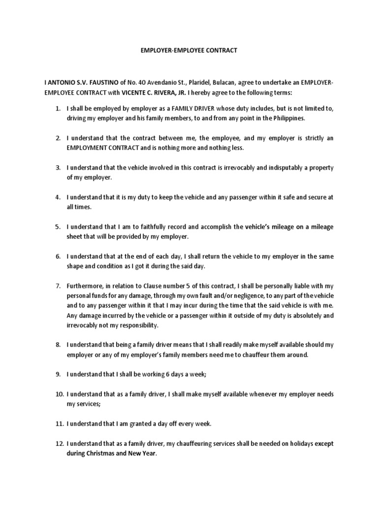 Employer Employee Contract Driver | PDF | Employment | Salary