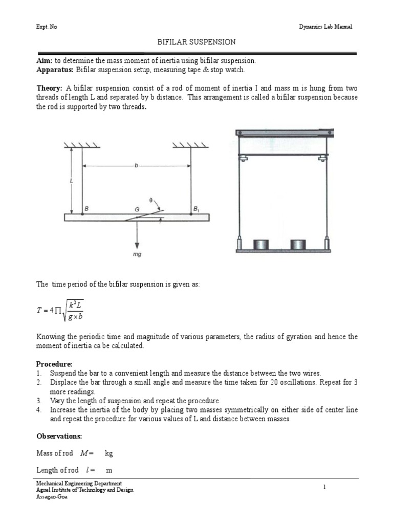 Determining Moment of Inertia Using a Bifilar Suspension: An ...