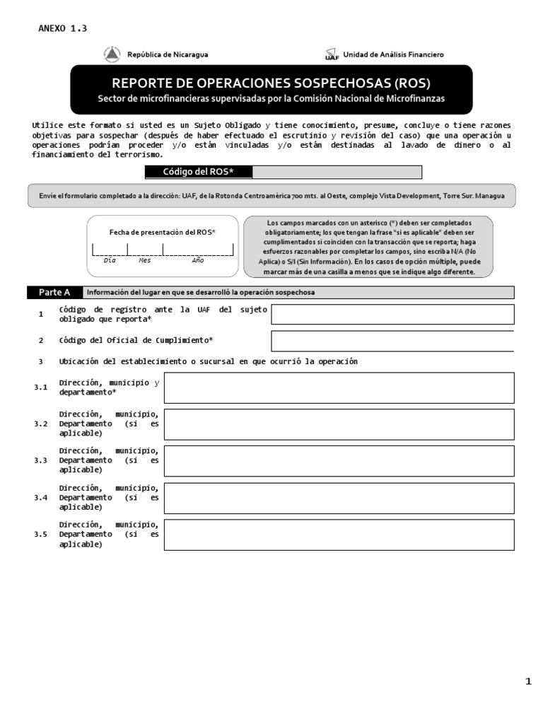 Formato Ros Conami | PDF | Finanzas (general) | Business