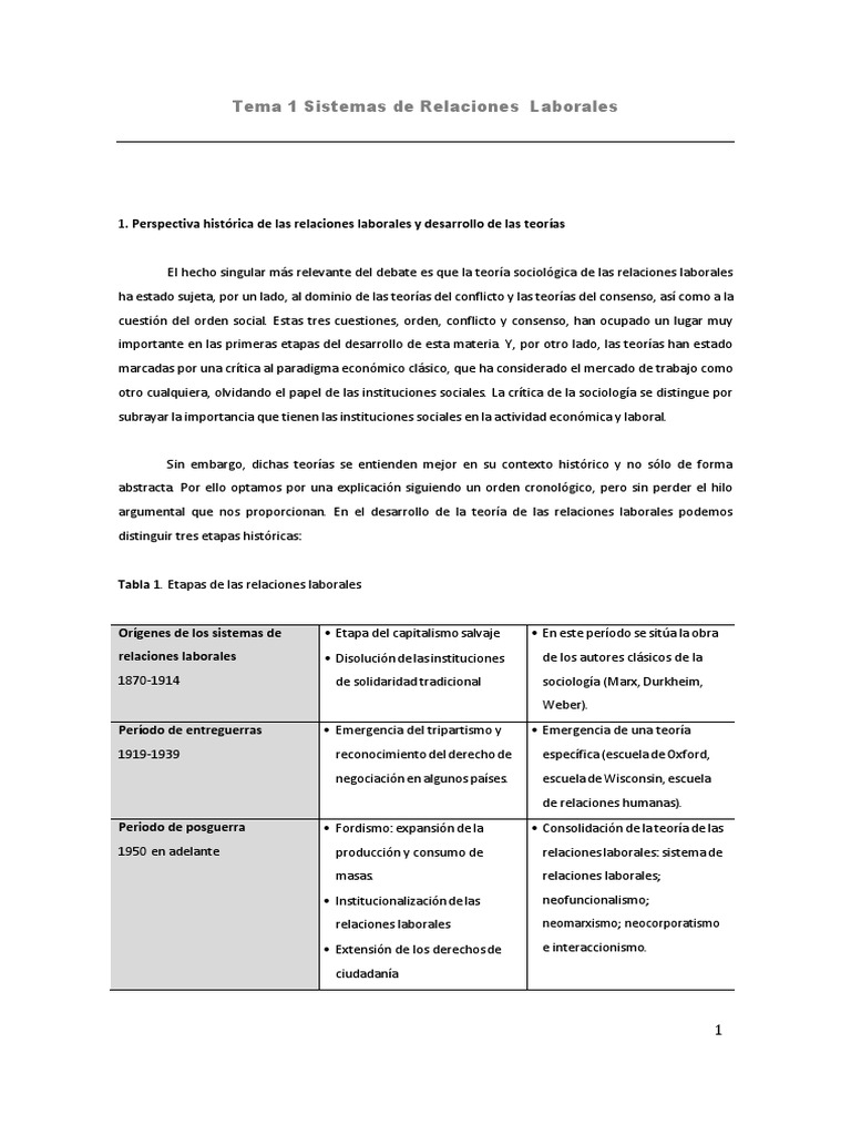 Tema 1 Sistemas de Relaciones Laborales | PDF | Sindicalismo | Derecho laboral