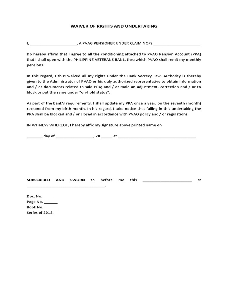 PVAO Pension Waiver and Undertaking Form | PDF | Government Information ...