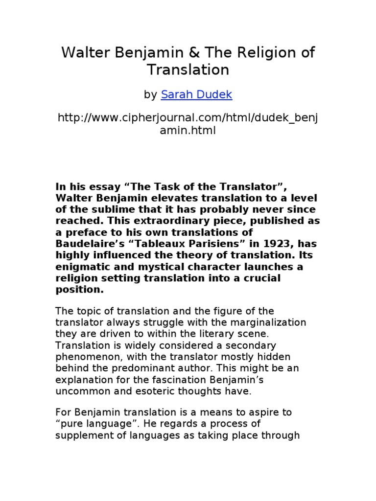 Walter Benjamin-Sarah Dudek | PDF | Translations | Charles Baudelaire