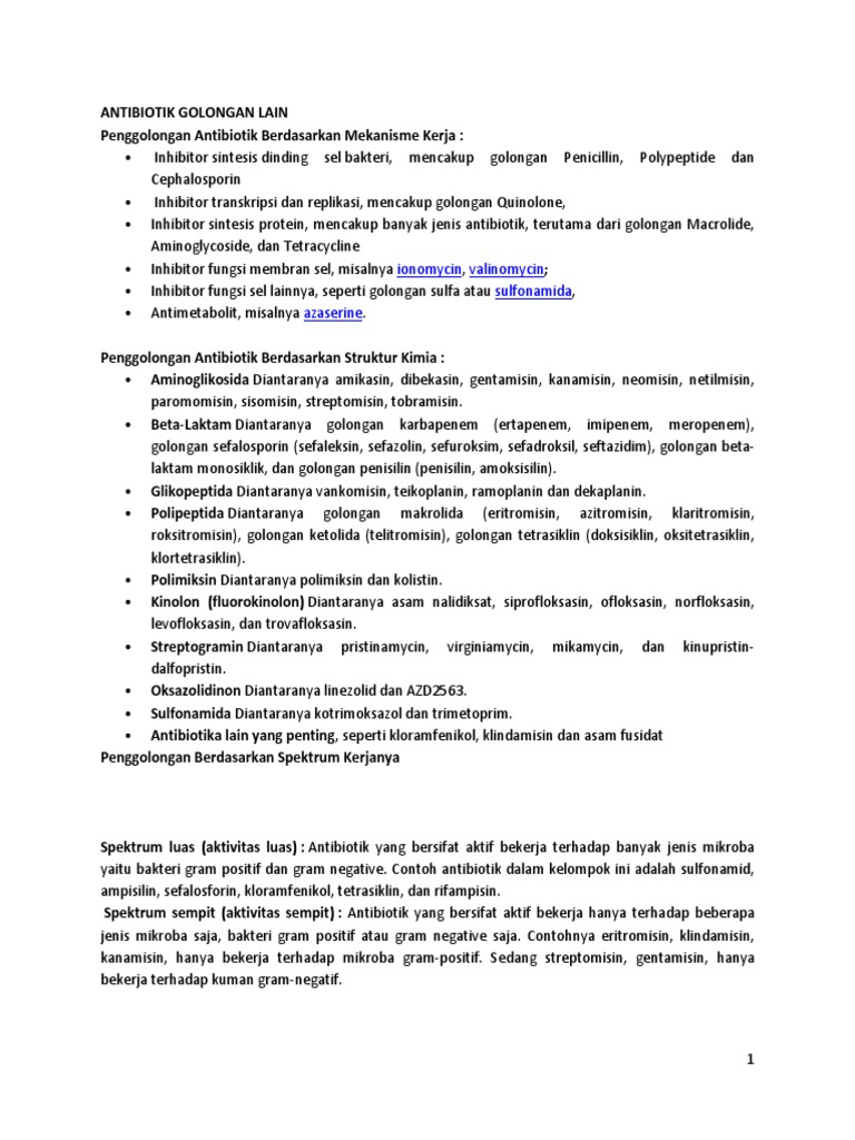 Contoh Antibiotik Golongan Monobaktam | PDF | Pengembangan Diri ...