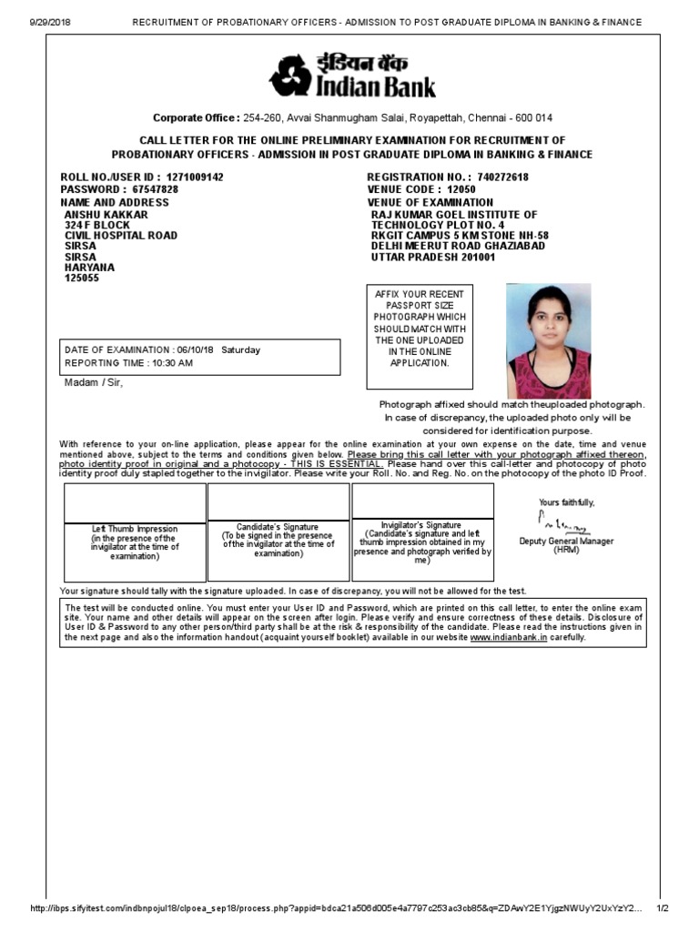 Indian Bank Po | PDF | Identity Document | Test (Assessment)