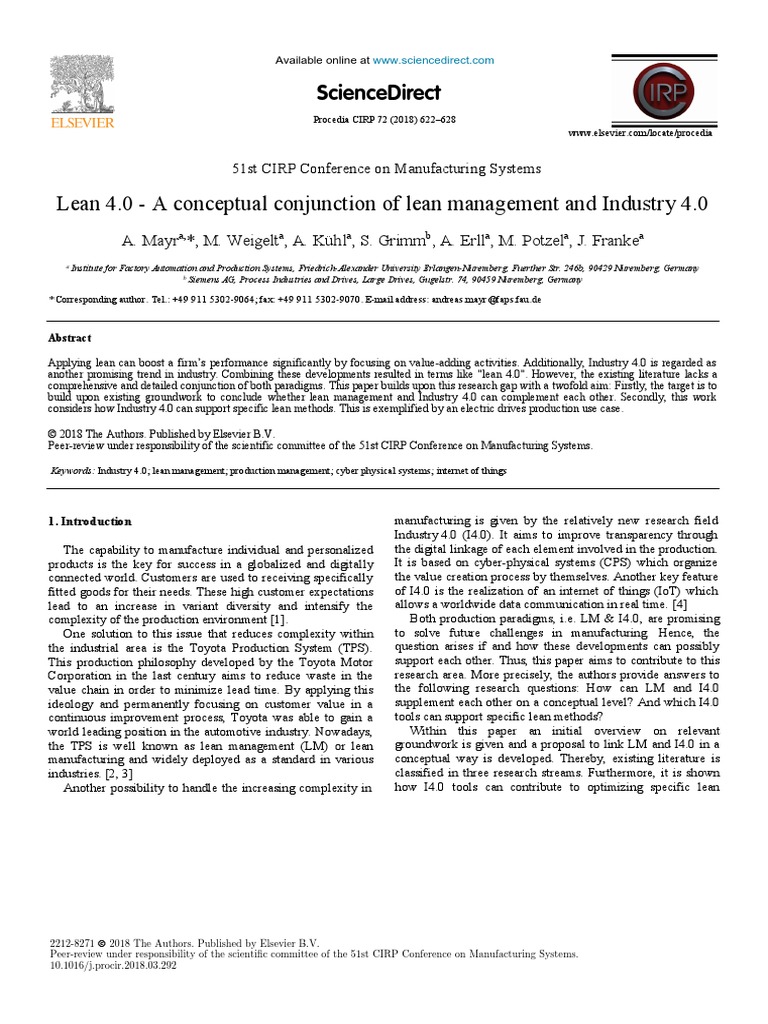 Lean 4.0 - A Conceptual Conjunction of Lean Management and Industry 4.0 ...