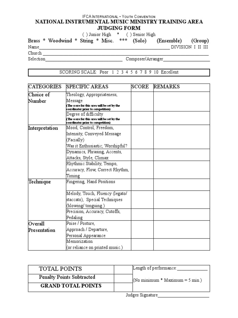 Music Instrumental Judging Form | PDF