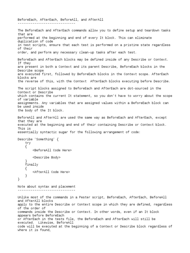 About BeforeEach AfterEach - Help | PDF | Scope (Computer Science) | Notation