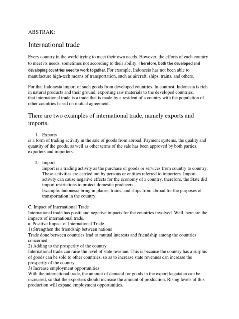 International Trade: There Are Two Examples of International Trade ...