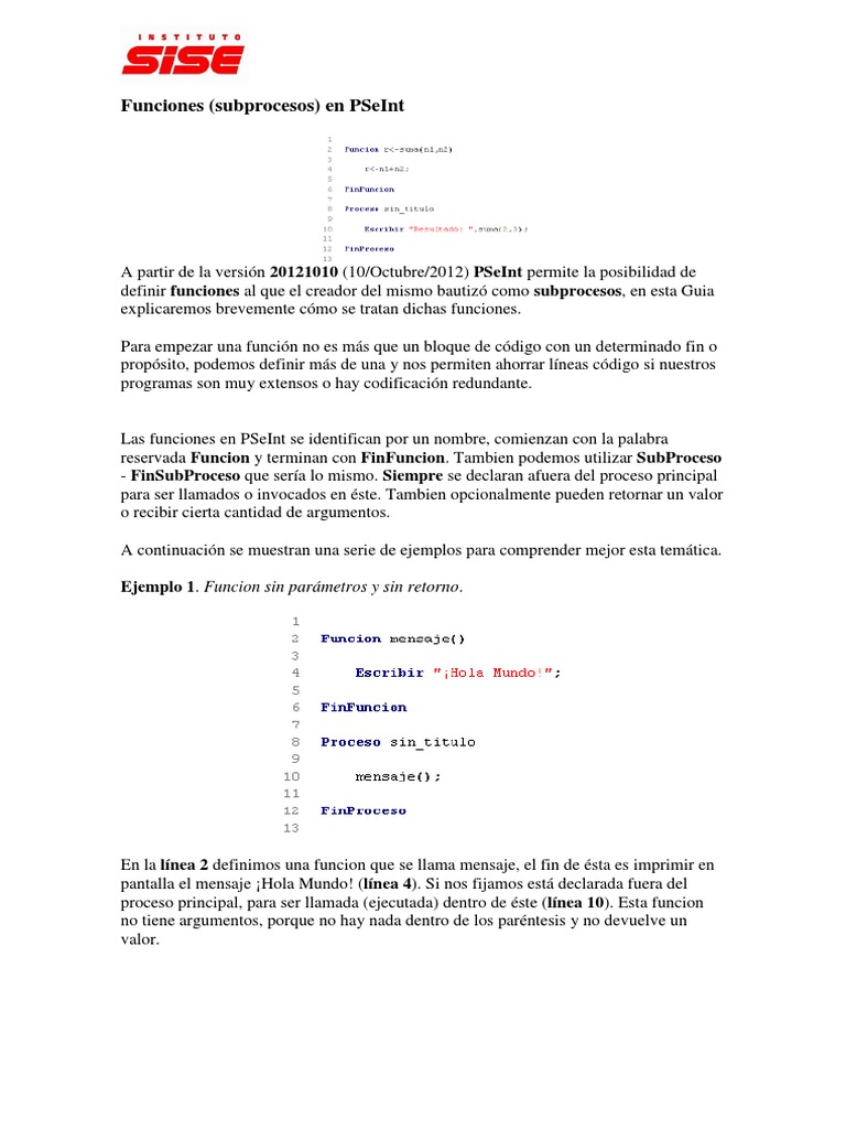 Funcionesen PSeint | PDF | Programa de computadora | Programación
