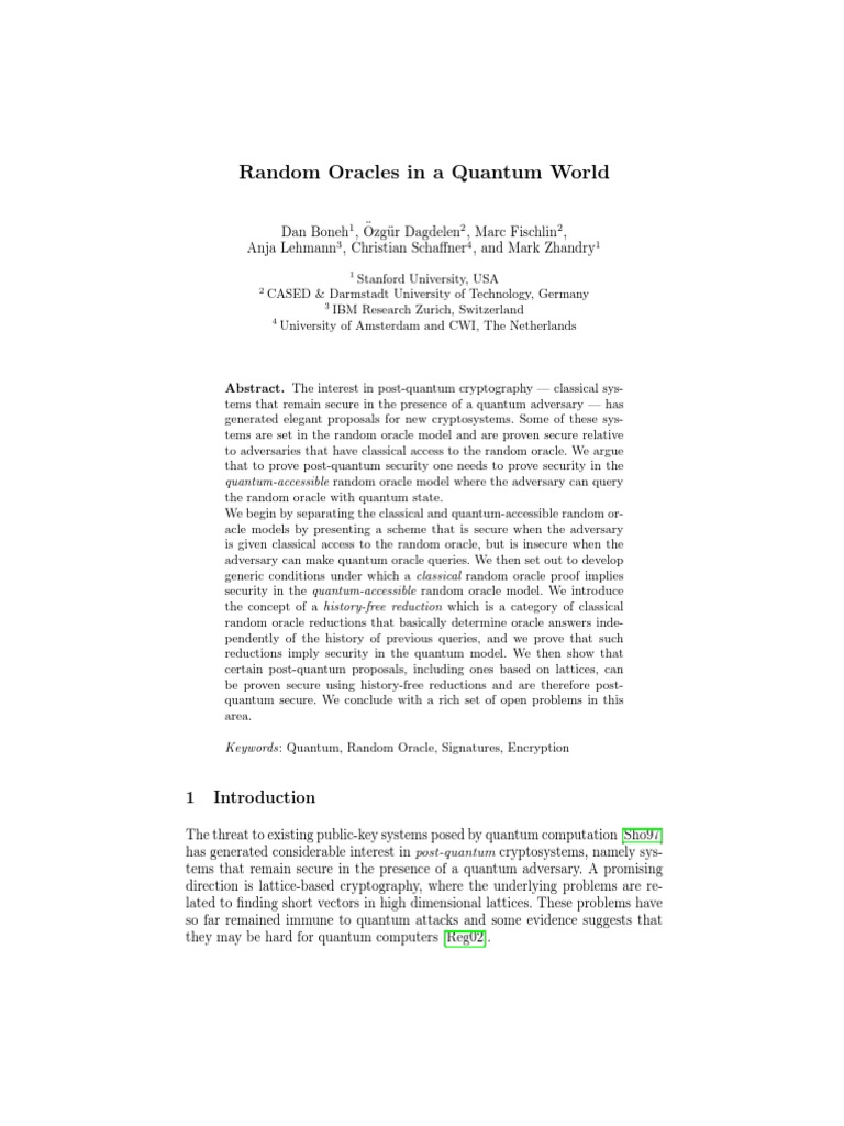 Random Oracles in Quantum World Proven Secure | PDF | Time Complexity | Public Key Cryptography