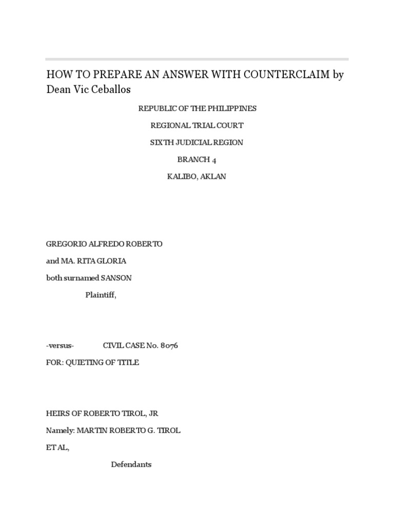 How To Prepare An Answer With Counterclaim by Dean Vic | PDF | Equity ...
