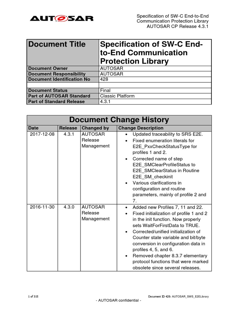 Autosar Sws E2elibrary | PDF | Specification (Technical Standard ...