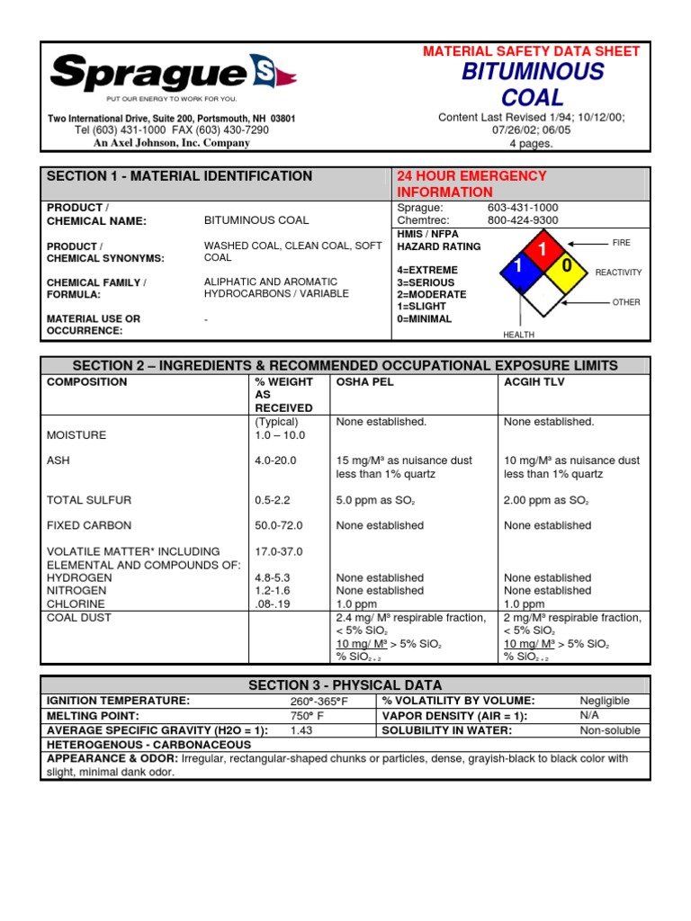 MSDSBituminous Coal | PDF