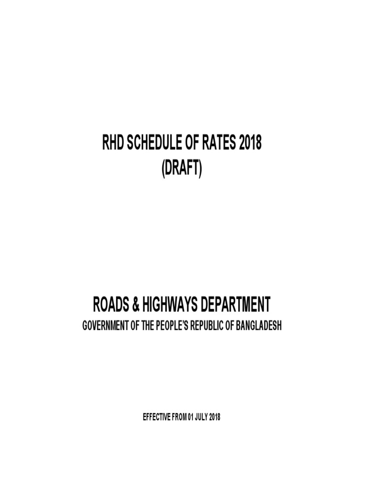 RHD Schedule of Rates 2018 (Draft) : Government of The People'S ...