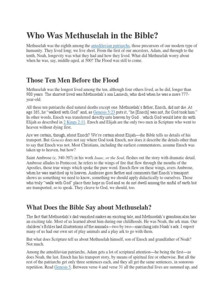 Methuselah: Biblical Patriarch Explained | PDF | Enoch (Ancestor Of ...