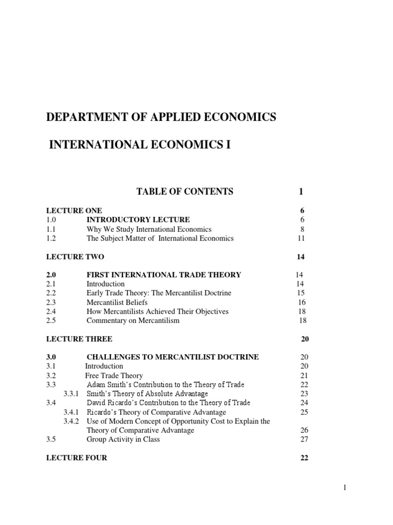 International Economics 1 Lecture Notes | PDF | Mercantilism ...