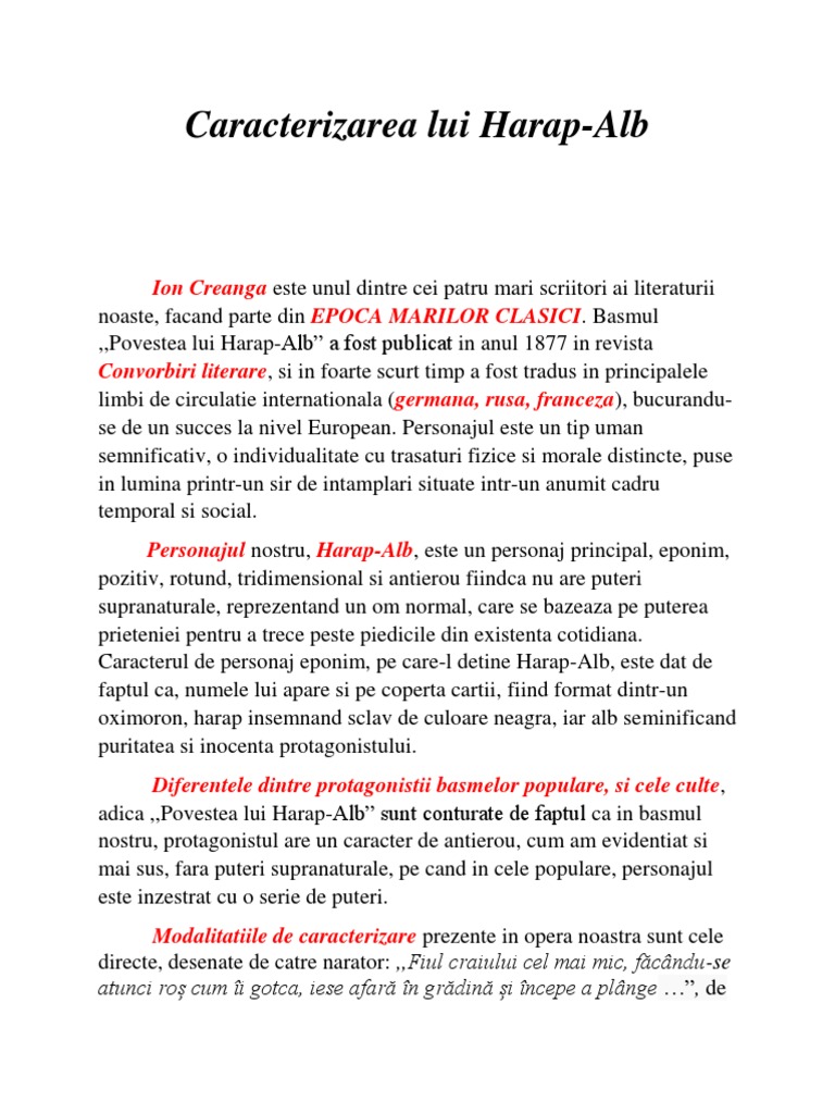 Caracterizarea Lui Harap-Alb | PDF