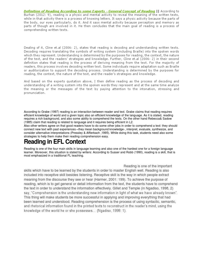 Def Reading | PDF | Reading (Process) | Reading Comprehension