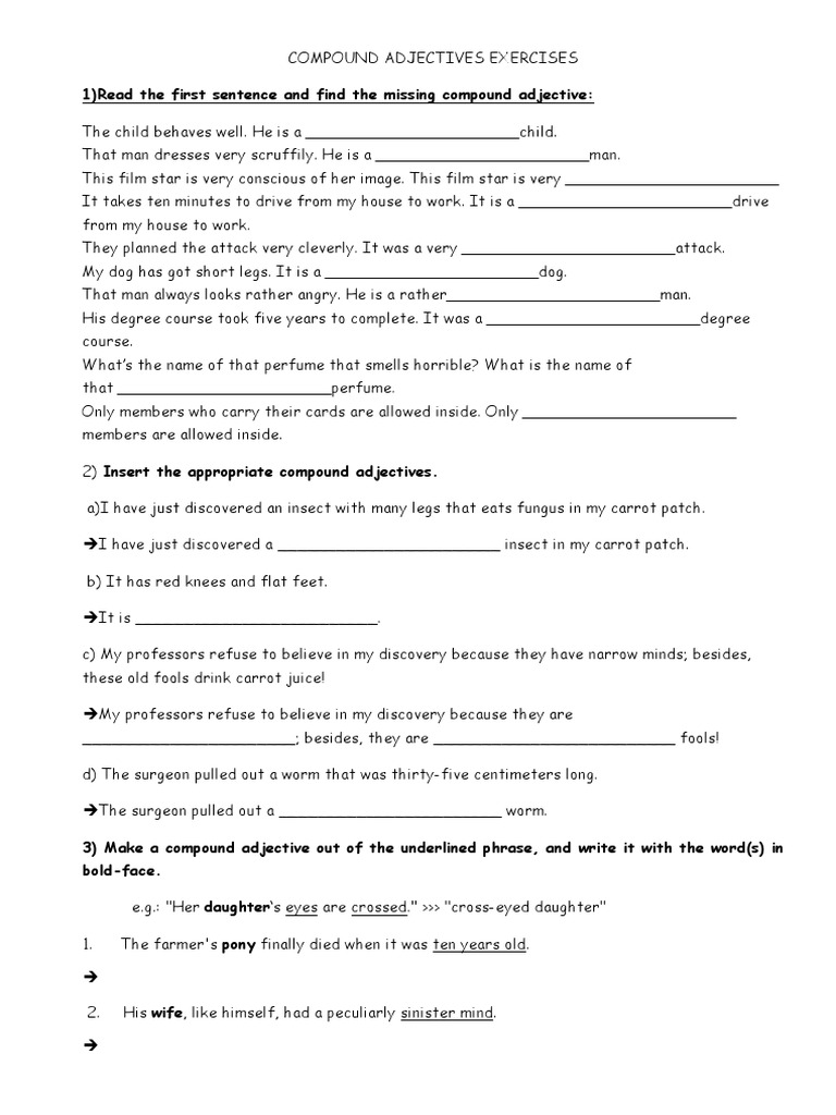 Compound Adjectives Exercises | Grammar | Linguistic Morphology