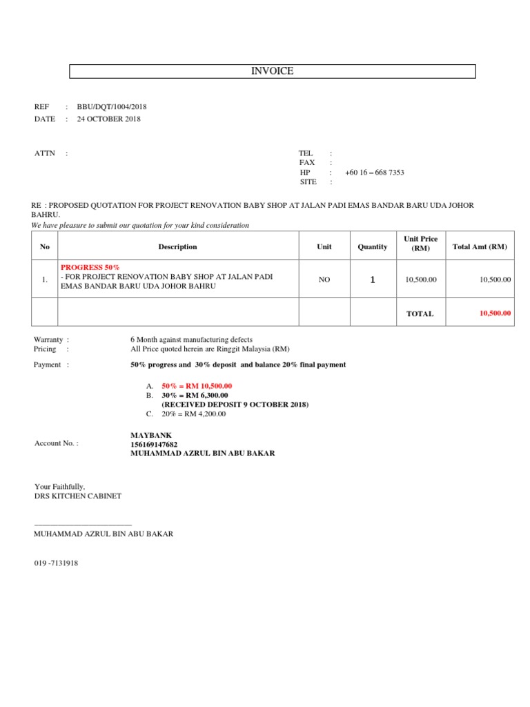 Invoice: No Description Unit Quantity Unit Price (RM) Total Amt (RM) | PDF
