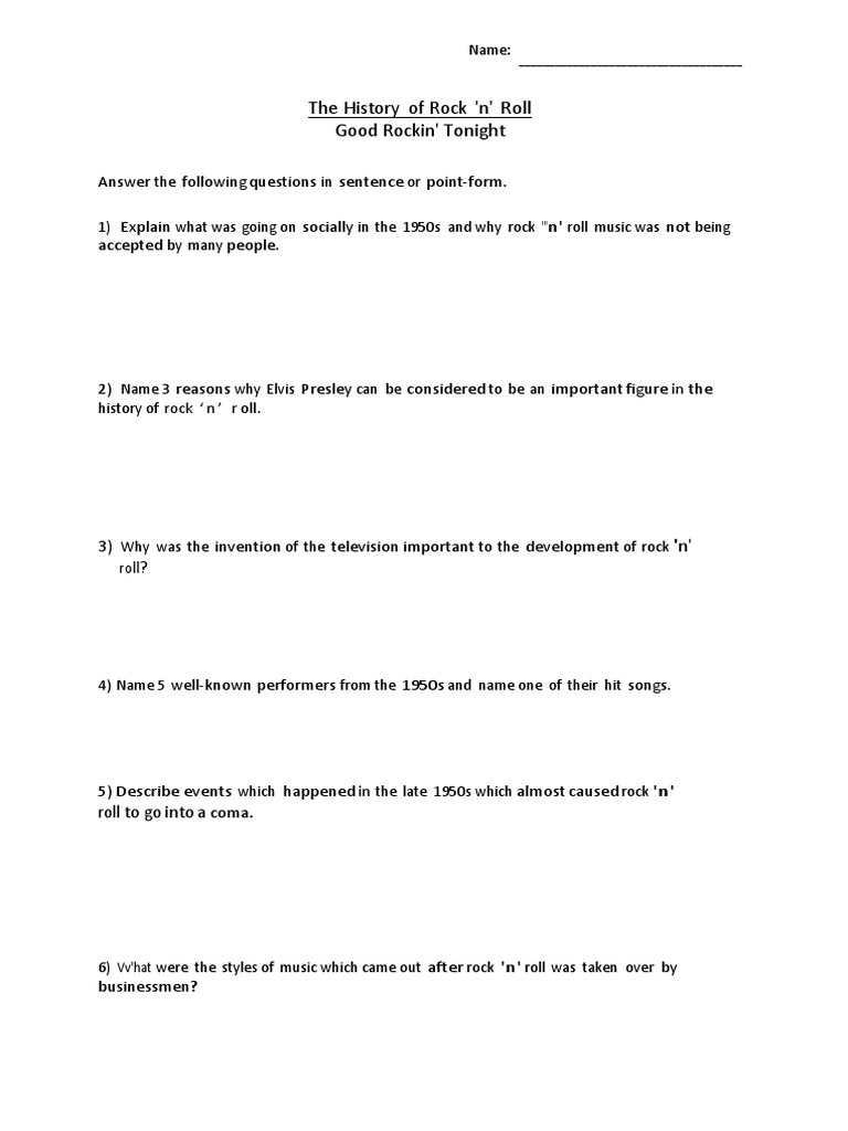 History of Rock - Good Rockin' Tonight Questions | PDF | Rock And Roll ...