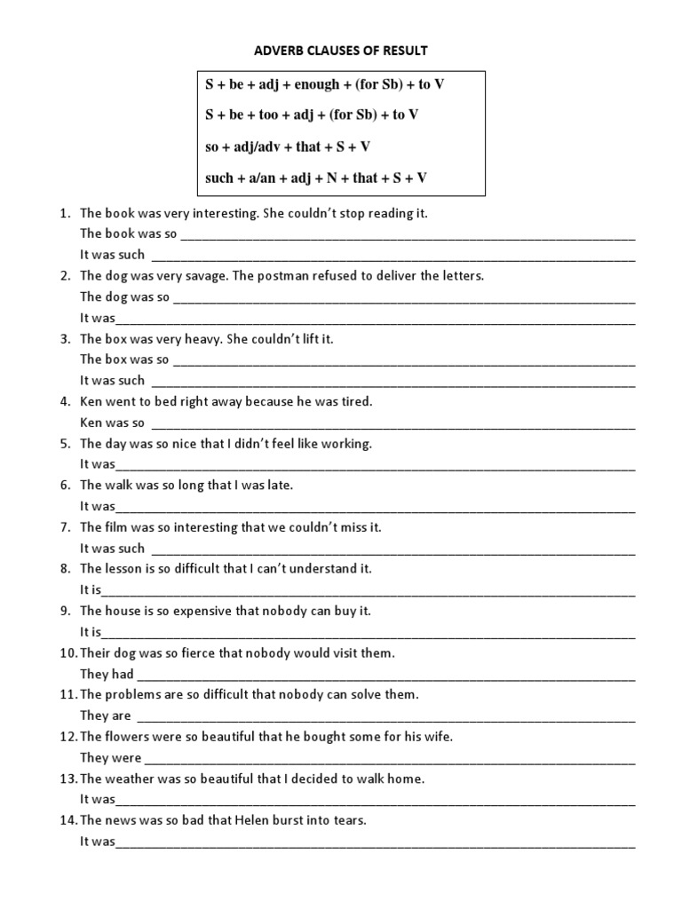 Adverb Clauses of Result | PDF