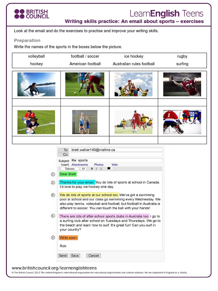 Writing Skills Practice: An Email About Sports - Exercises: Preparation ...