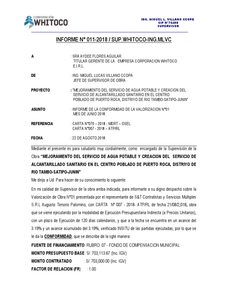 INFORME de SUPERVISIÓN #10 Conformidad de Contratista | PDF | Gobierno ...