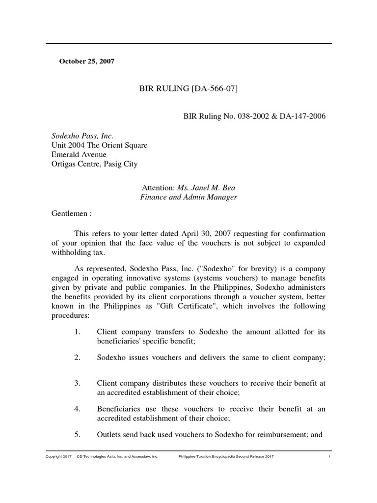 Bir Ruling Da 566 07 | Download Free PDF | Value Added Tax | School Voucher