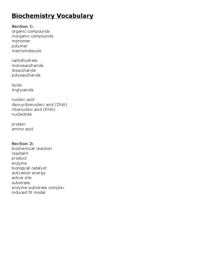 Biochemistry Terminology Guide | PDF