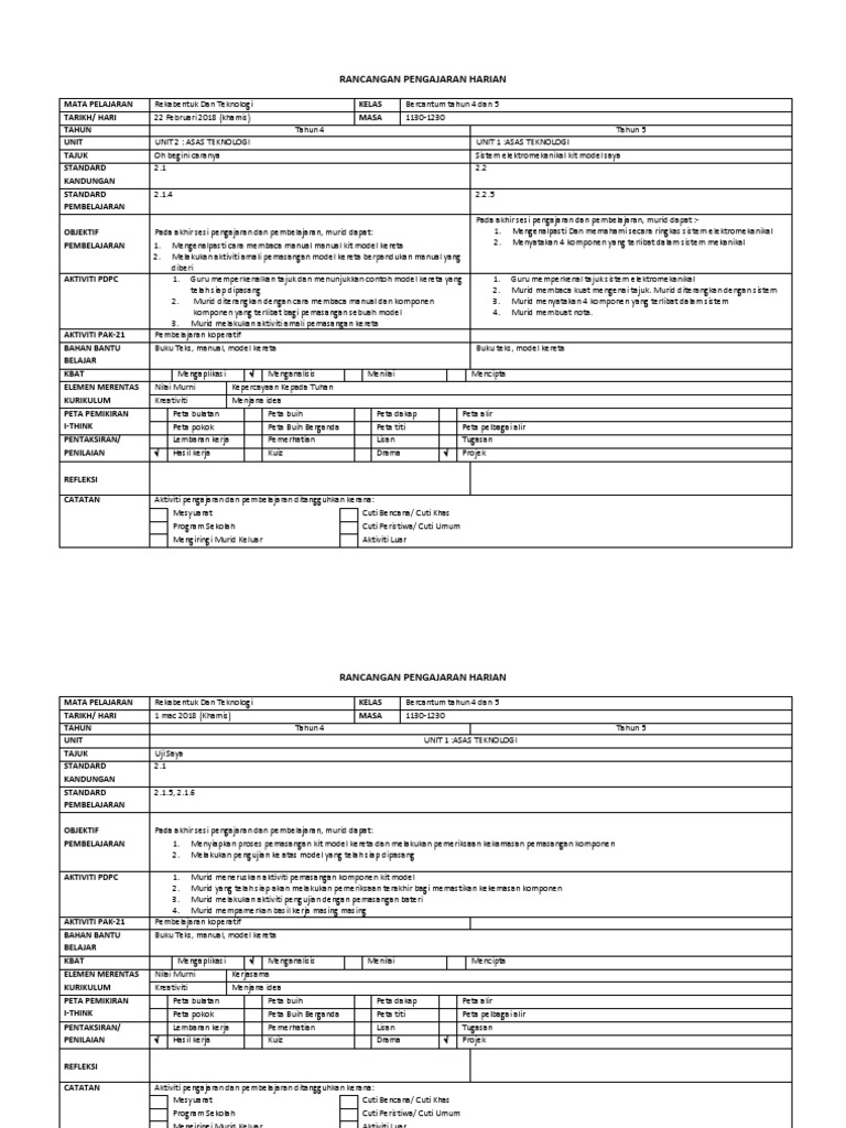 RPH-RBT Kelas Bercantum | PDF